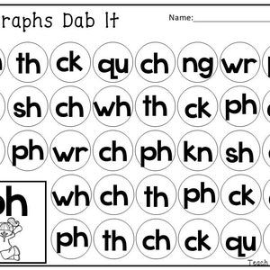 10 Printable Digraphs Dab It Worksheets. Kindergarten-2nd Grade ELA ...