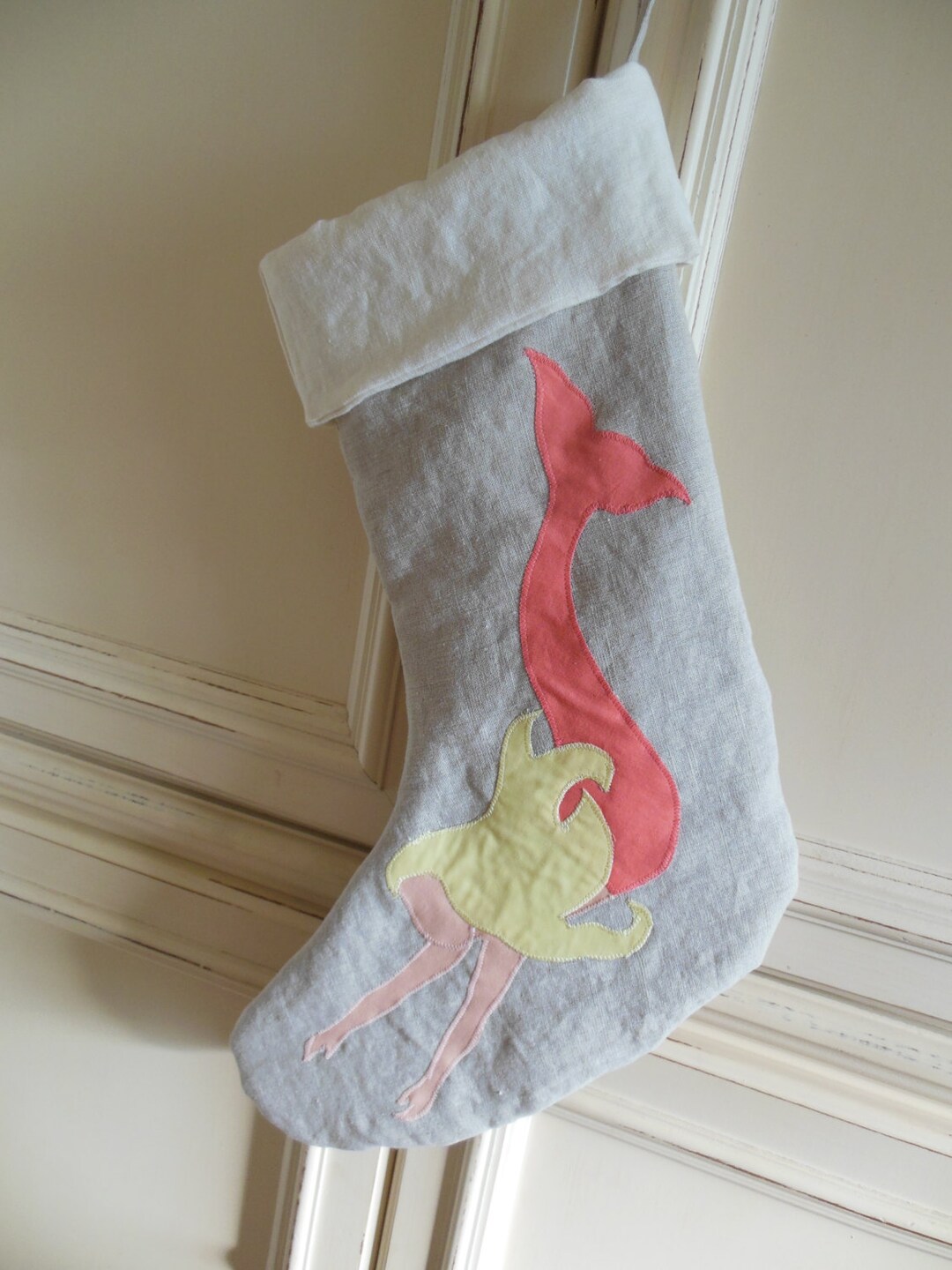 Linen Mermaid Christmas Stocking for Beach, Coastal, Cottage, or Resort ...