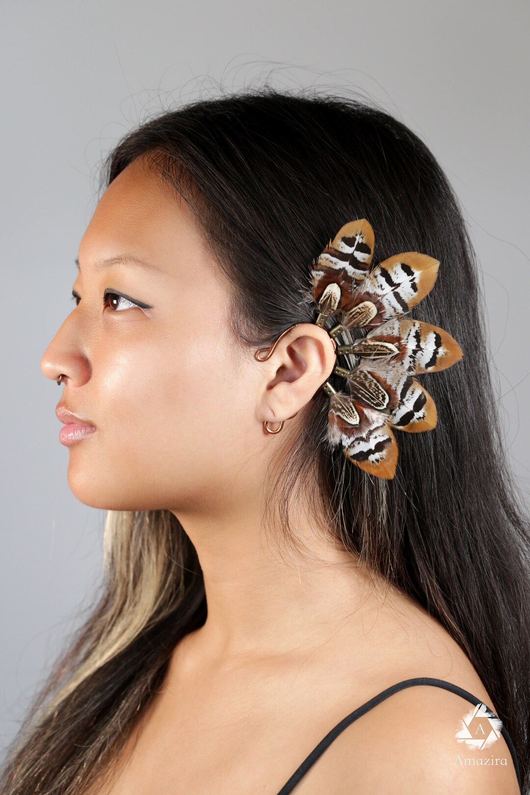 Tiger Feather Handmade Ear Cuff, Festival Burning Man Accessories, Boho ...