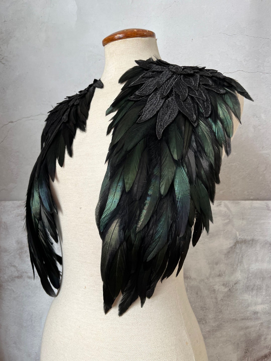 Black Feather Shawl, Shoulder Pad, Feather Epaulette, for Larp ...