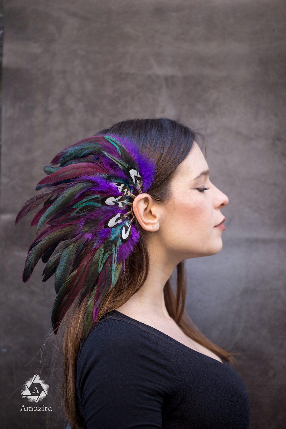 Purple and Blue Natural Feather Ear Cuff Colourful Carnival - Etsy