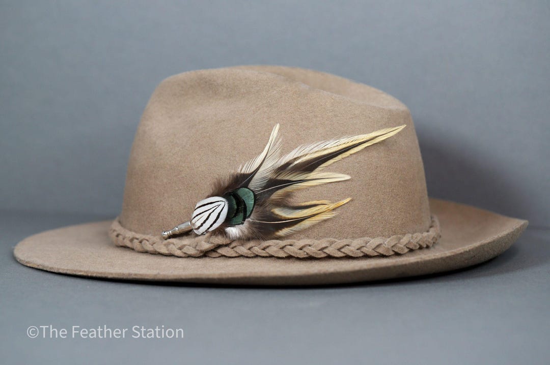 Handmade Natural Golden Tip Feather Hat Pin, Custom Trilby Add On, Boho ...