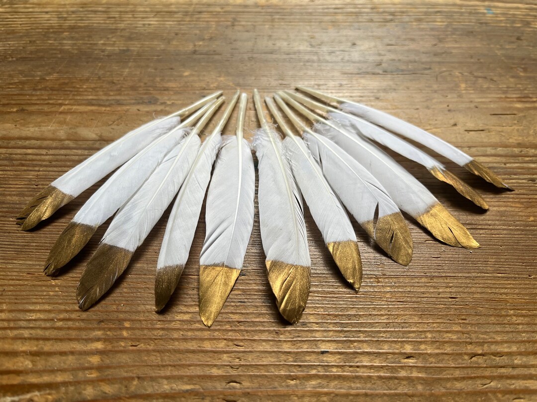 30 CHEAP DEFECTIVE FEATHERS, Gold Hand-painted Feathers, 12 - 15cm ...
