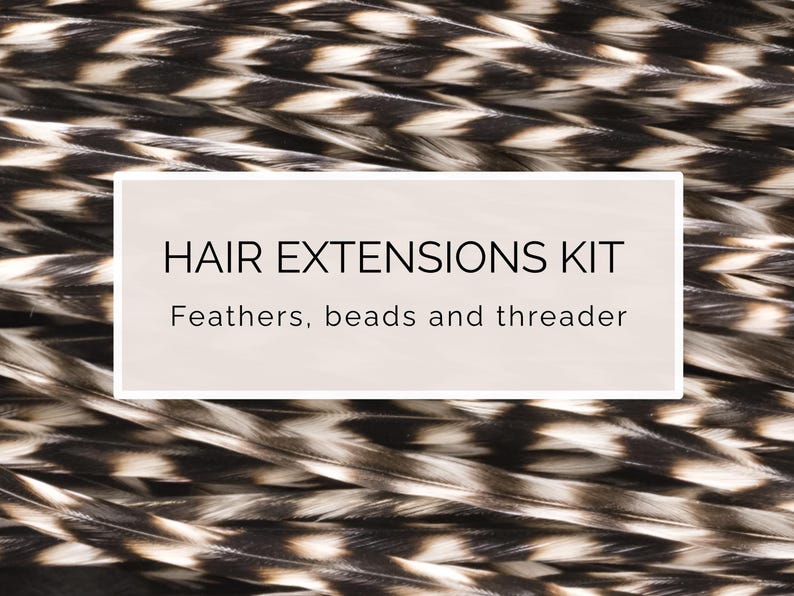 5 Black and White Clip in Feather Hair, Extensions Kit,natural Stripped ...