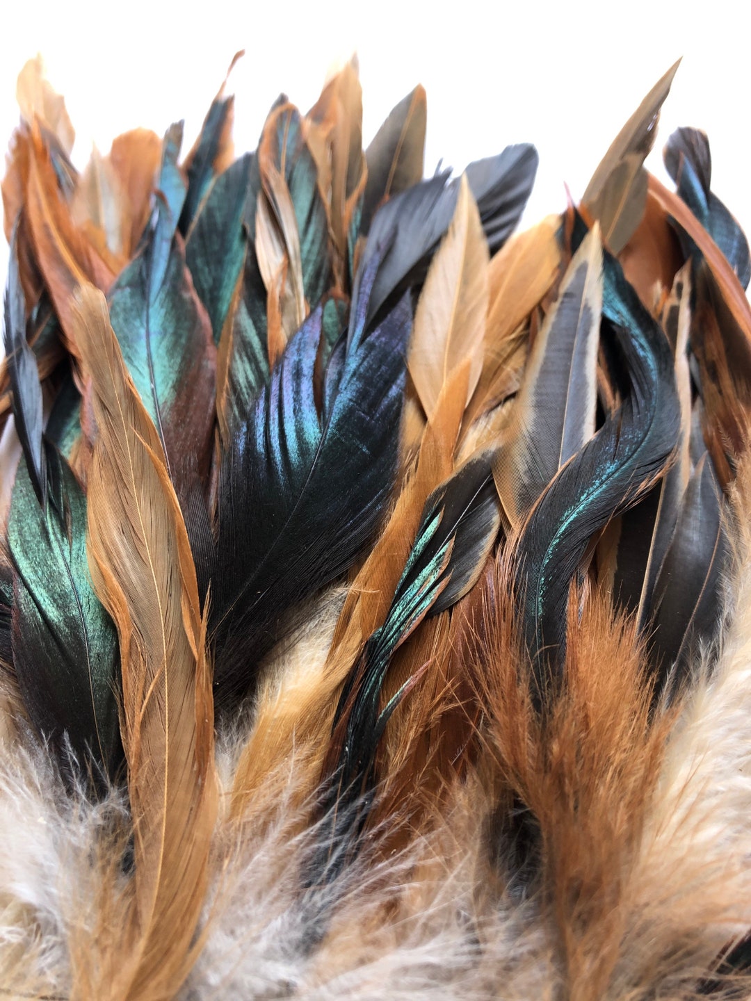 100 DEFECTIVE Rooster Feathers, Cheap Grade B Bulk Feathers, Brown and ...