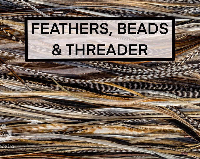 Feather Hair Extensions DIY Kit -10 Feathers + Beads + Tool/natural Mix ...