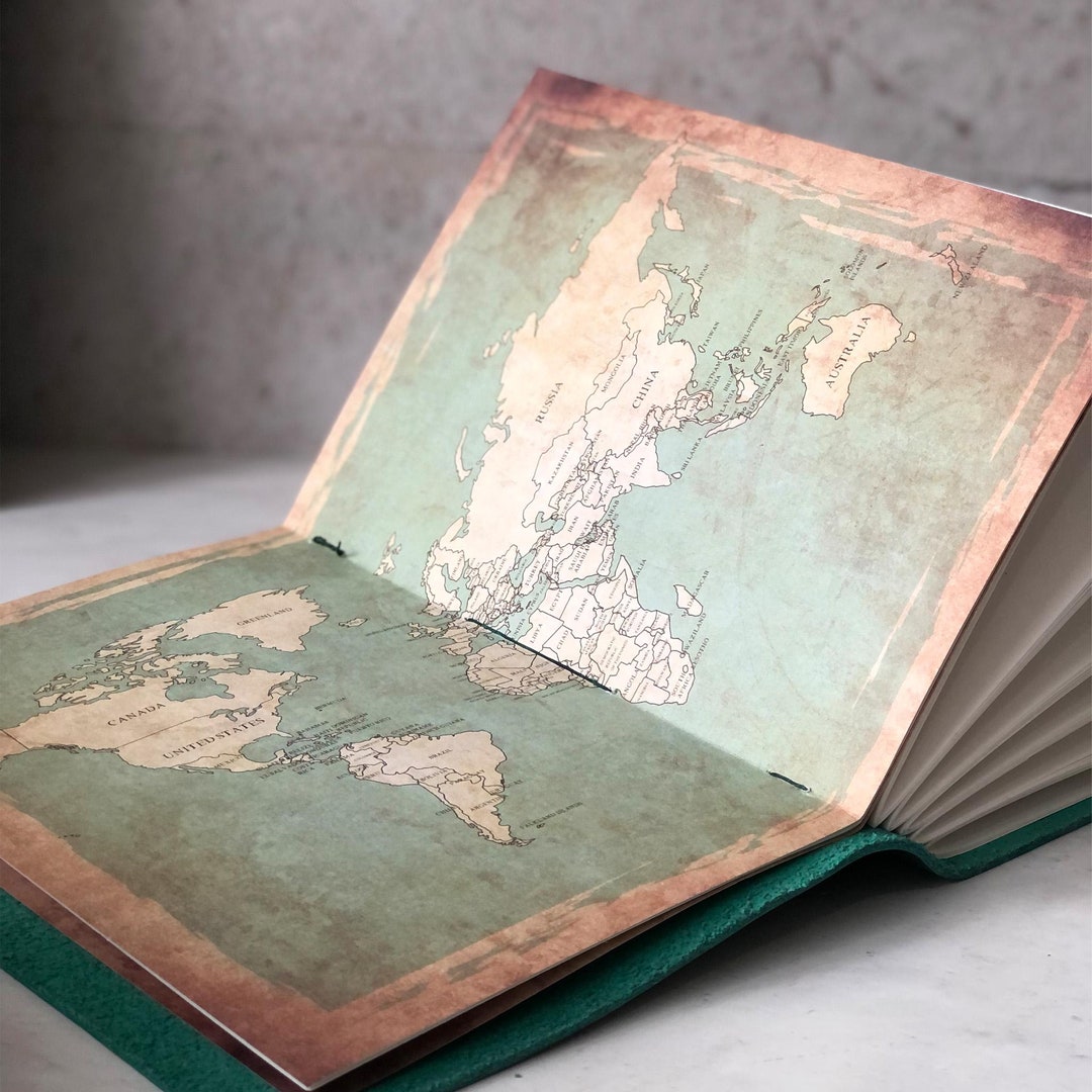 Custom World Map Adventure Diary Bucket List Journal, Leather Travel or ...