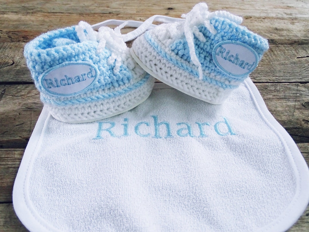 Personalized Newborn Baby Name Sneakers and Bib, Monogram Unisex Baby ...