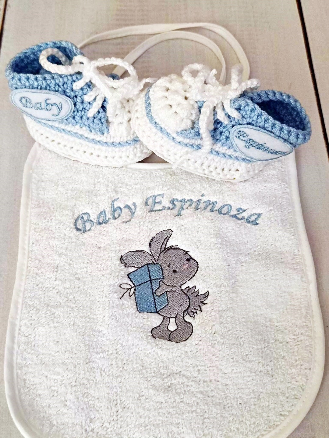 Personalized Newborn Baby Name Sneakers and Bib, Monogram Unisex Baby ...
