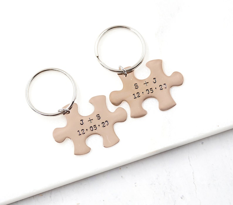 Couples Custom Puzzle Piece Keychain Personizable With Date | Etsy