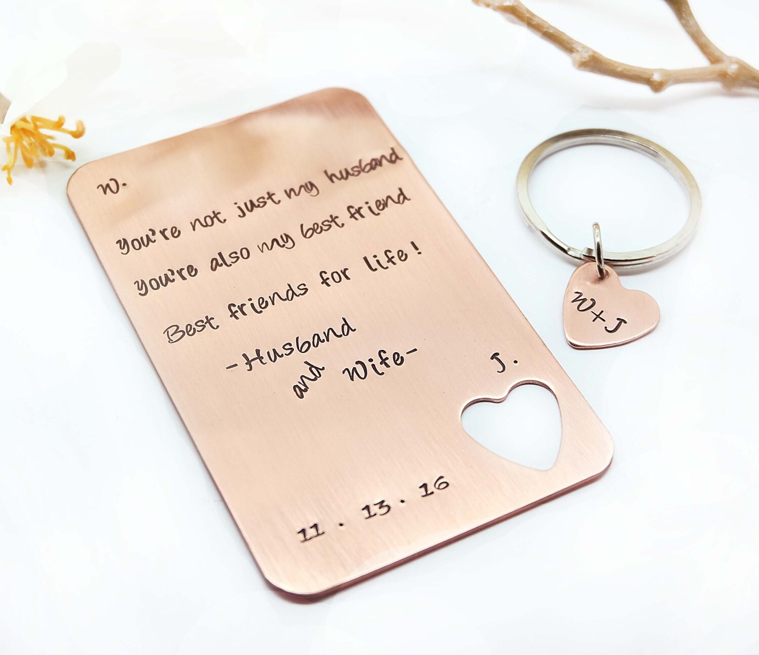 Hand stamped Wallet Insert Card and Key Chain Set | Etsy
