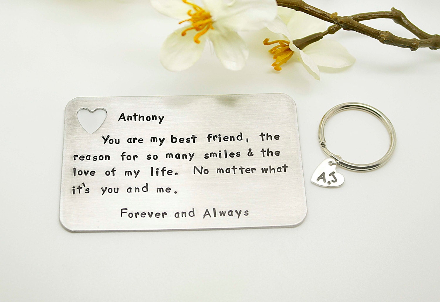 Hand Stamped Wallet Insert Card and Key Chain Set Bride to - Etsy