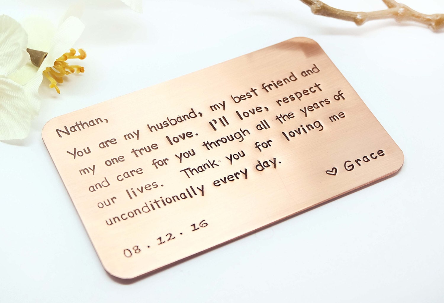 Copper Wallet Insert Card - Customized Personal Messages - Husband ...