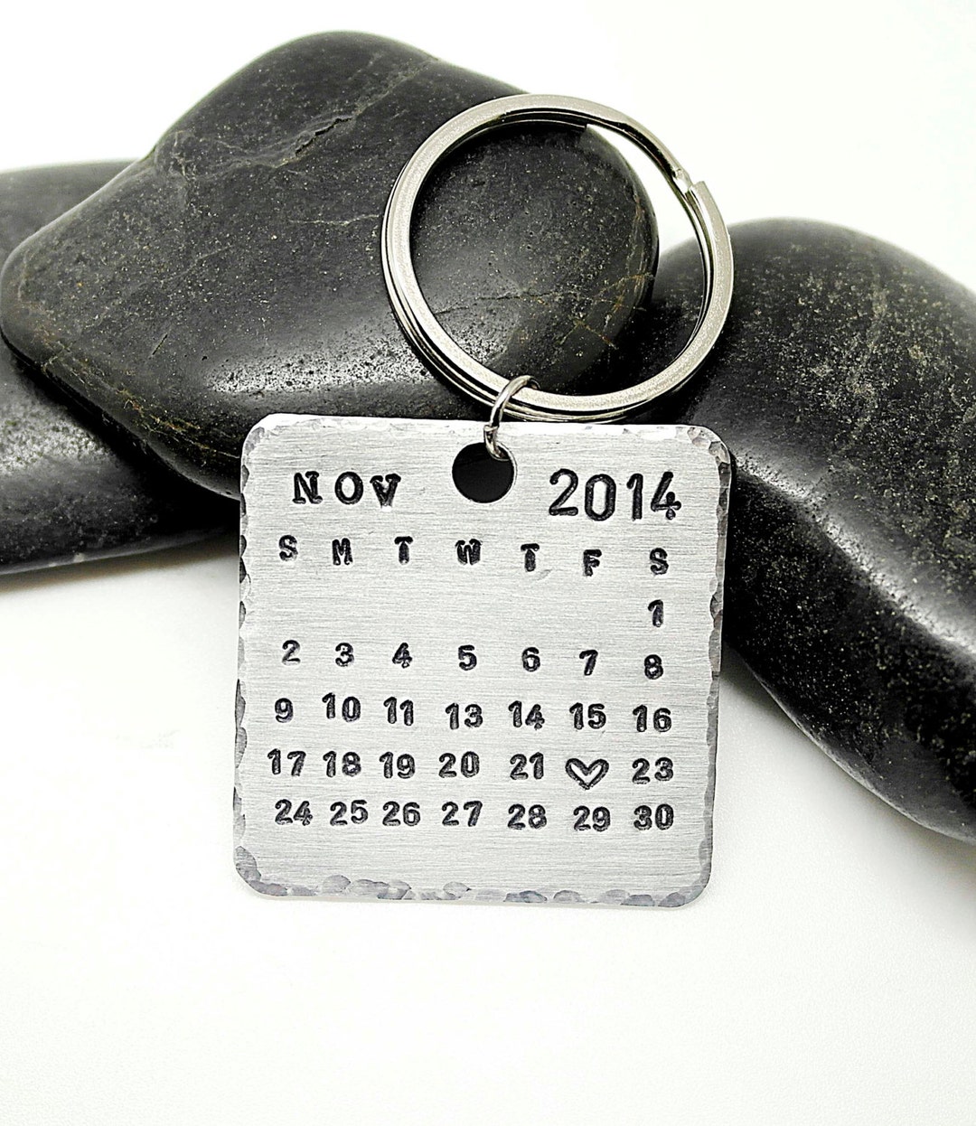 Personalized Hand Stamped Keychain Customize With Month, Dates. Gift ...