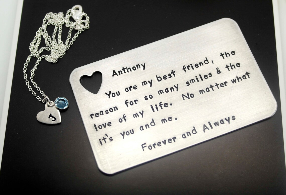 Hand Stamped Insert Card With Heart Necklace Sterling Silver - Etsy