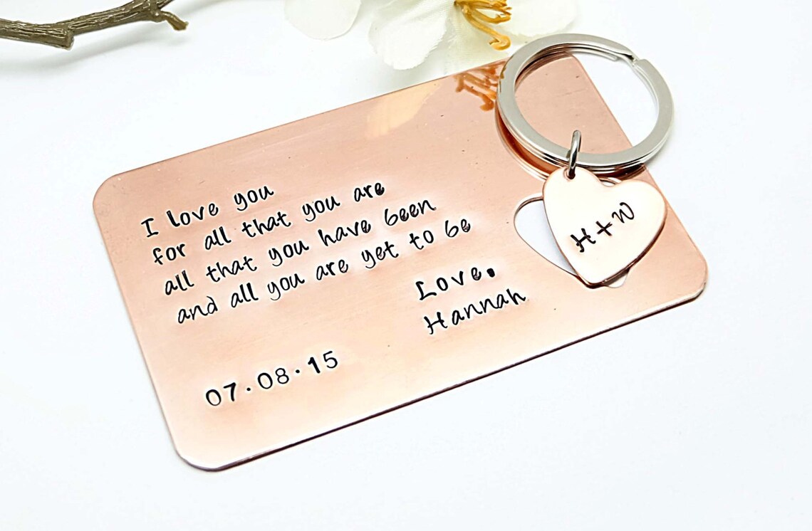 Hand Stamped Wallet Insert Card and Key Chain Set - Etsy