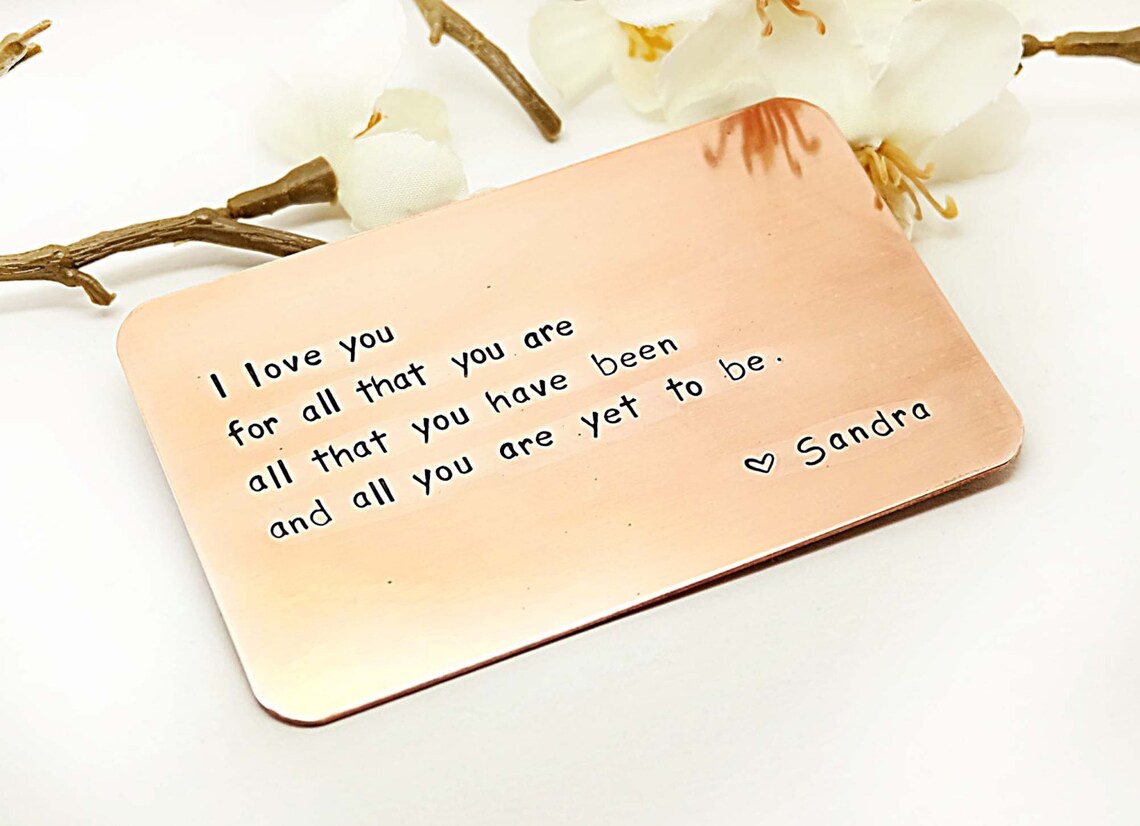 Hand Stamped Wallet Insert Card Customized Personal Messages | Etsy