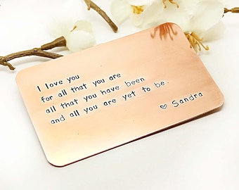 Hand Stamped Wallet Insert Card Customized Personal Messages | Etsy