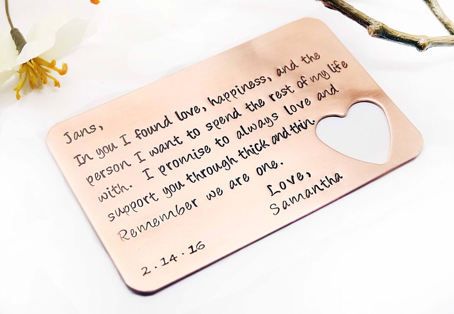 Copper Wallet Insert Card and Key Chain Set valentines Day - Etsy