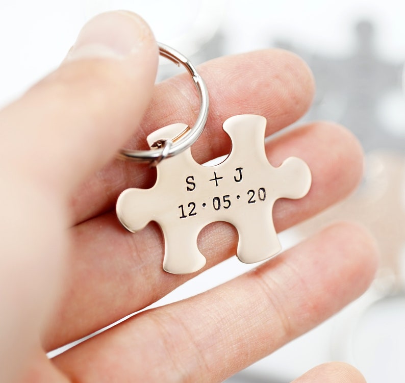 Couples Custom Puzzle Piece Keychain Personizable With Date | Etsy