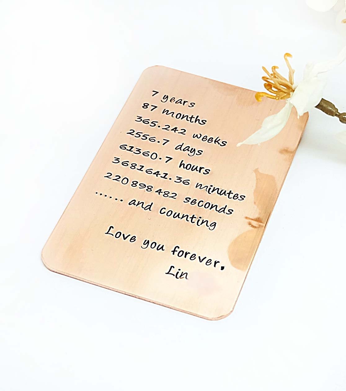 Hand Stamped Wallet Insert Keepsake 7th Anniversary - Etsy