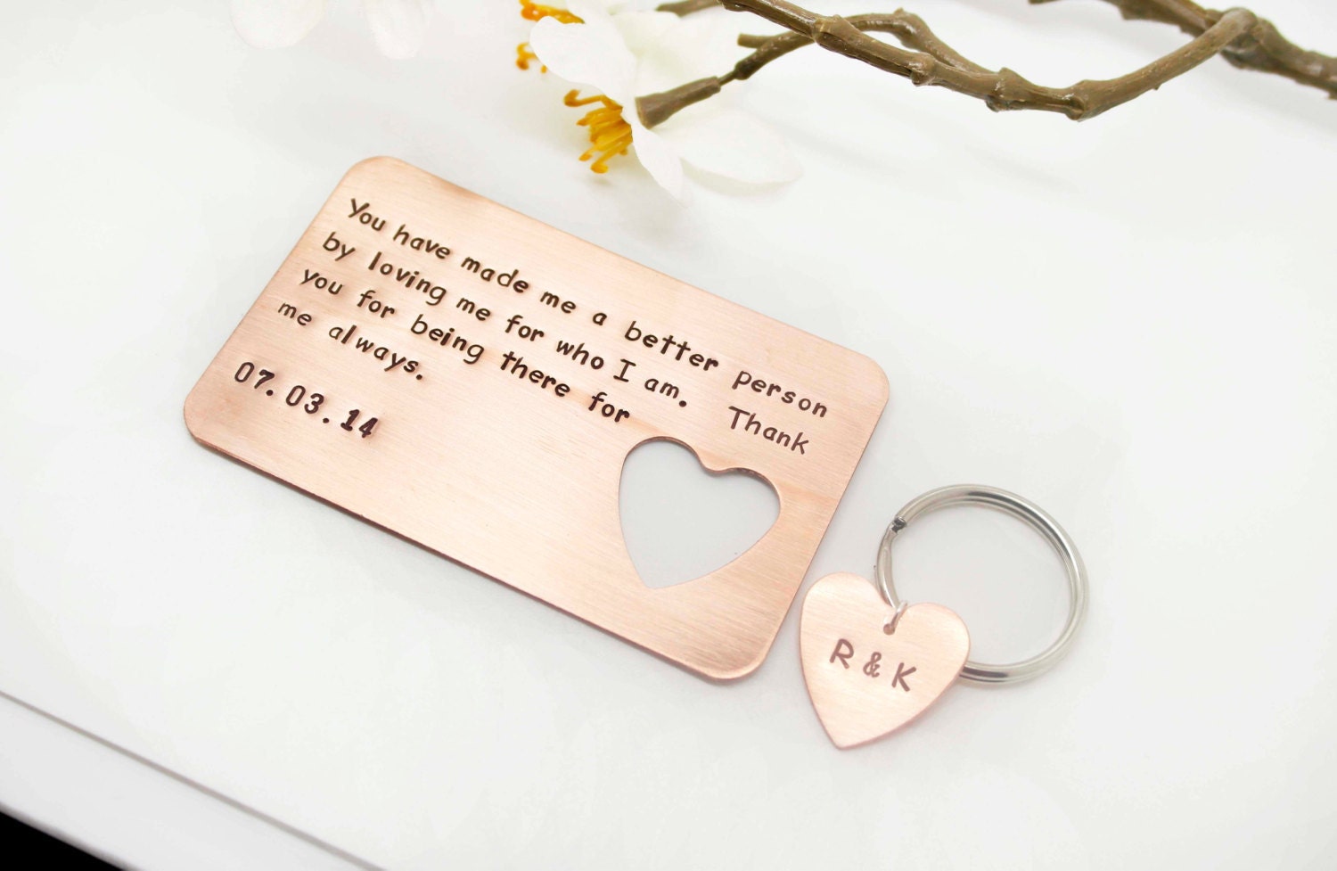 Hand Stamped Wallet Insert Card and Key Chain Set - Etsy