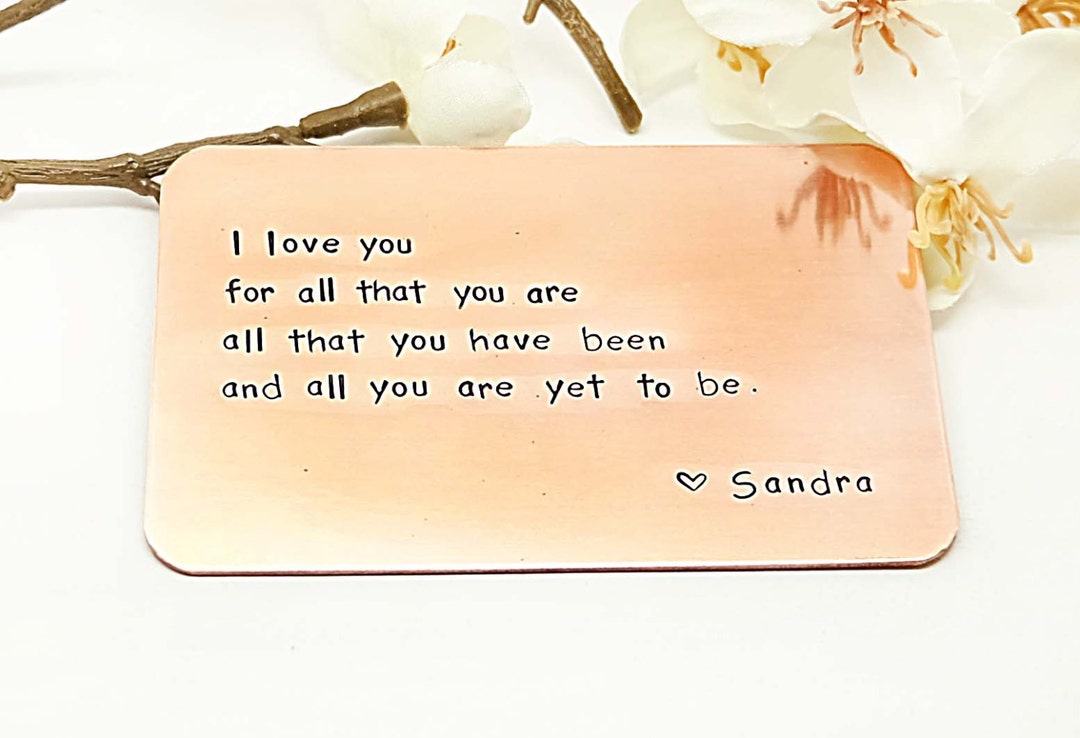 Hand Stamped Wallet Insert Card Customized Personal Messages Gift for ...