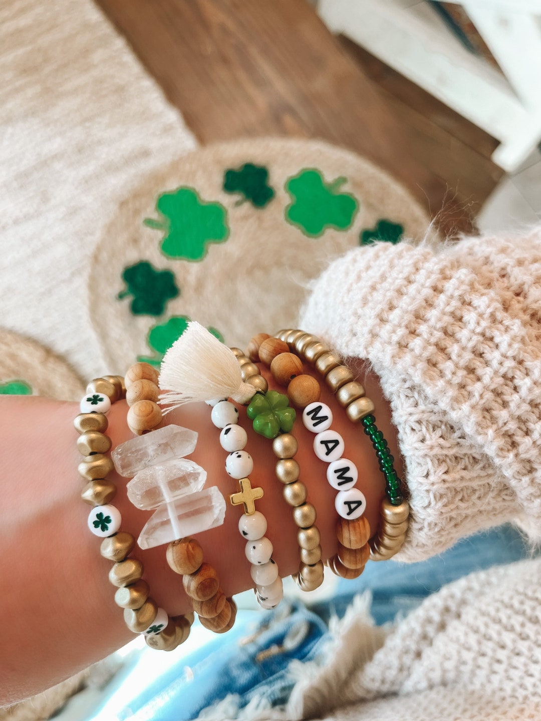 Personalized Custom Beaded Name Bracelet, St Patricks Day, Friendship ...