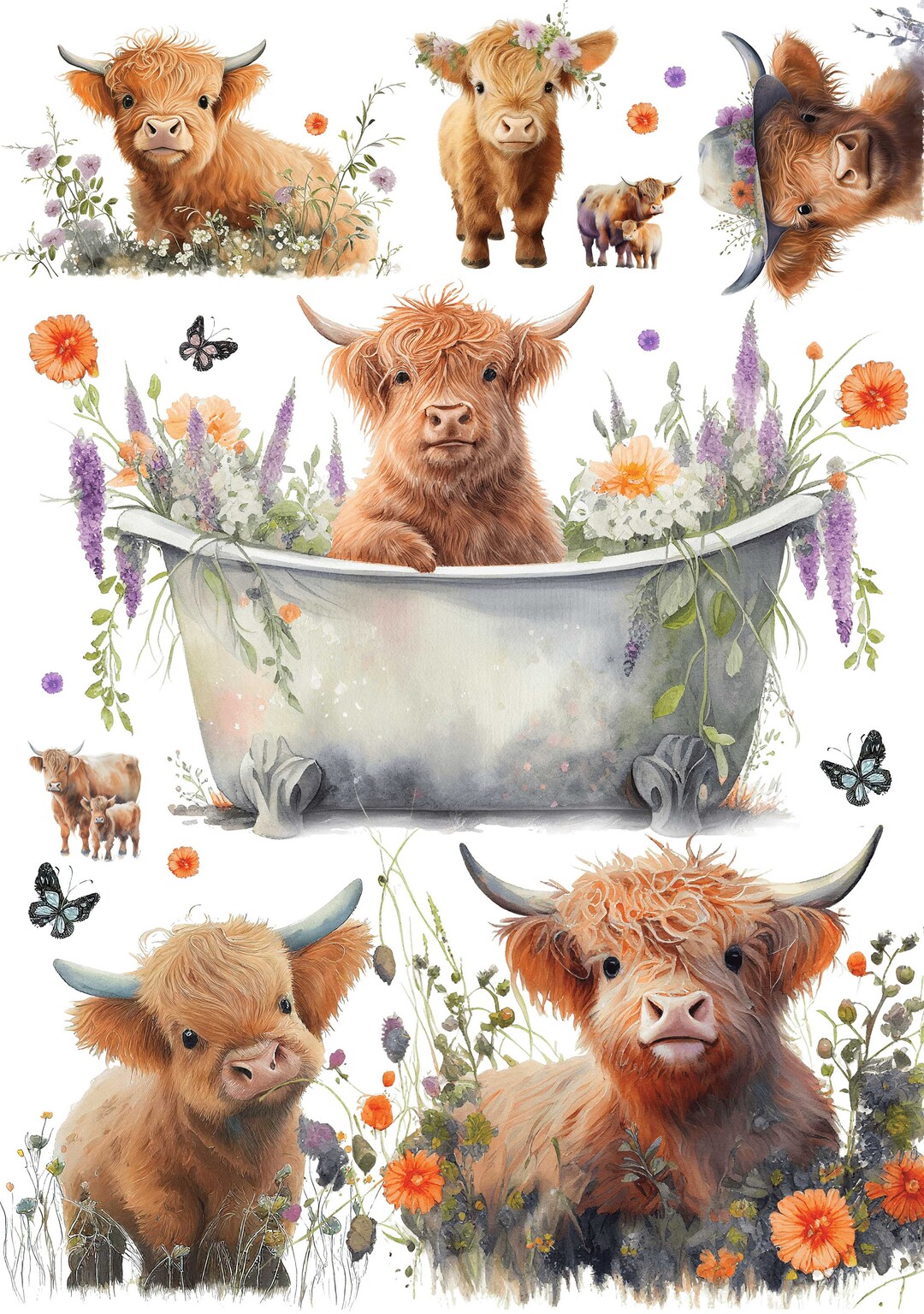HIGHLAND CALF - Farm Animals Rice Paper for Decoupage Size A4 - Etsy