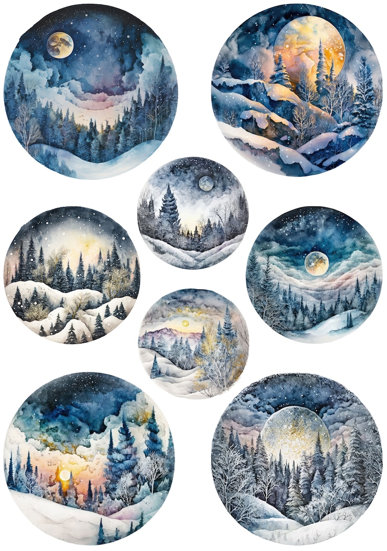 WINTER MOON ORNAMENTS - Rice Paper for Decoupage Size A4 - Christmas ...