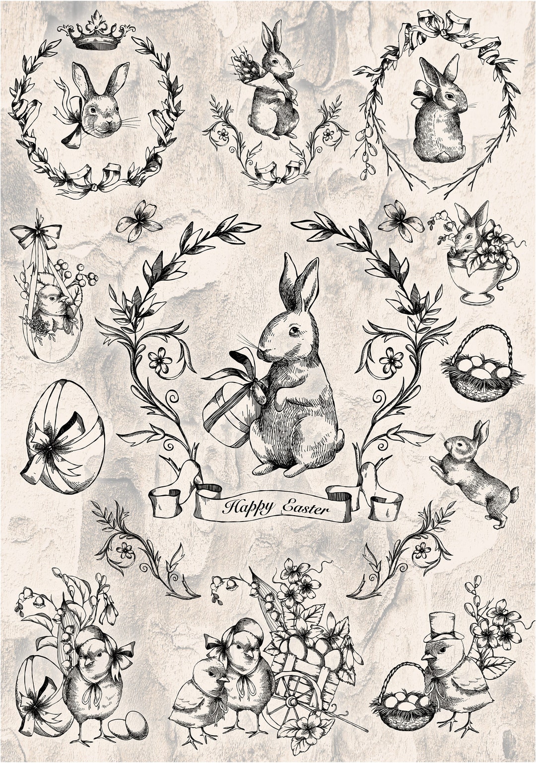 Vintage Spring Bunny - Rice Paper for Decoupage Size A4 - Easter ...