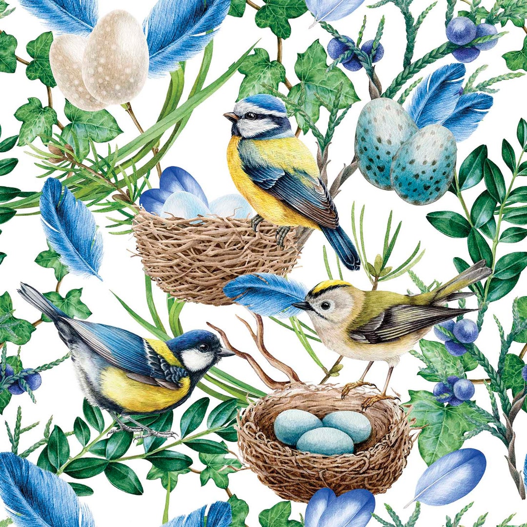BLUE BIRDS NEST - Decoupage Paper Napkins, Bird Napkins, Cocktail Paper ...
