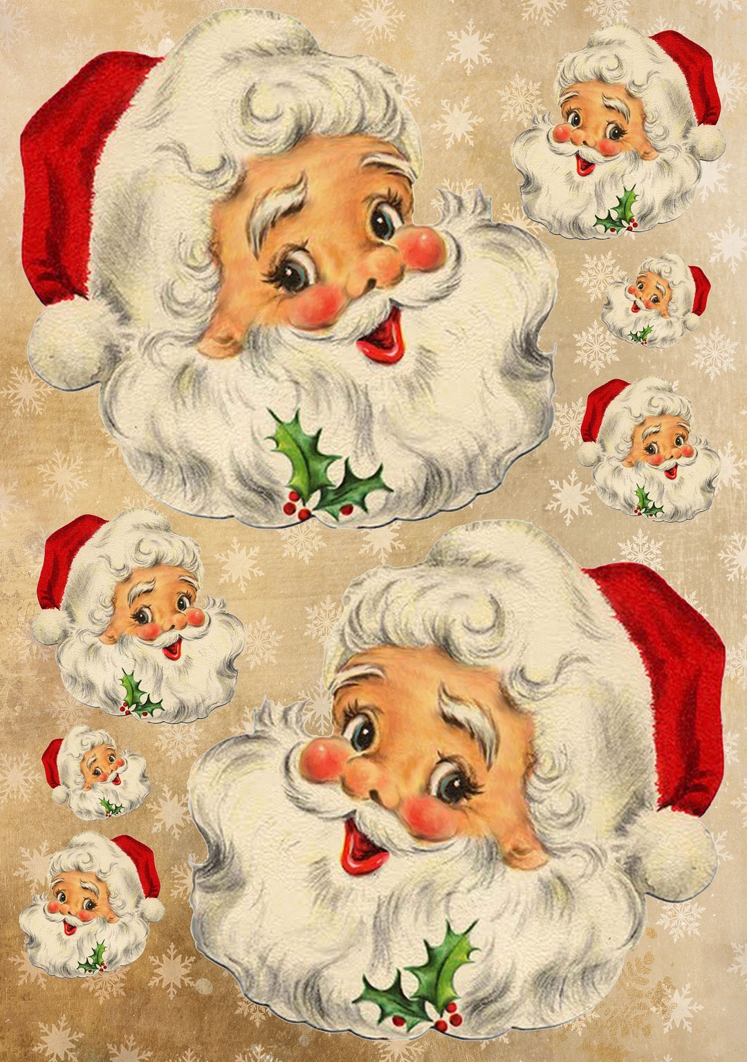 VINTAGE SANTA FACE- Rice Paper for Decoupage Size A4 - Christmas ...
