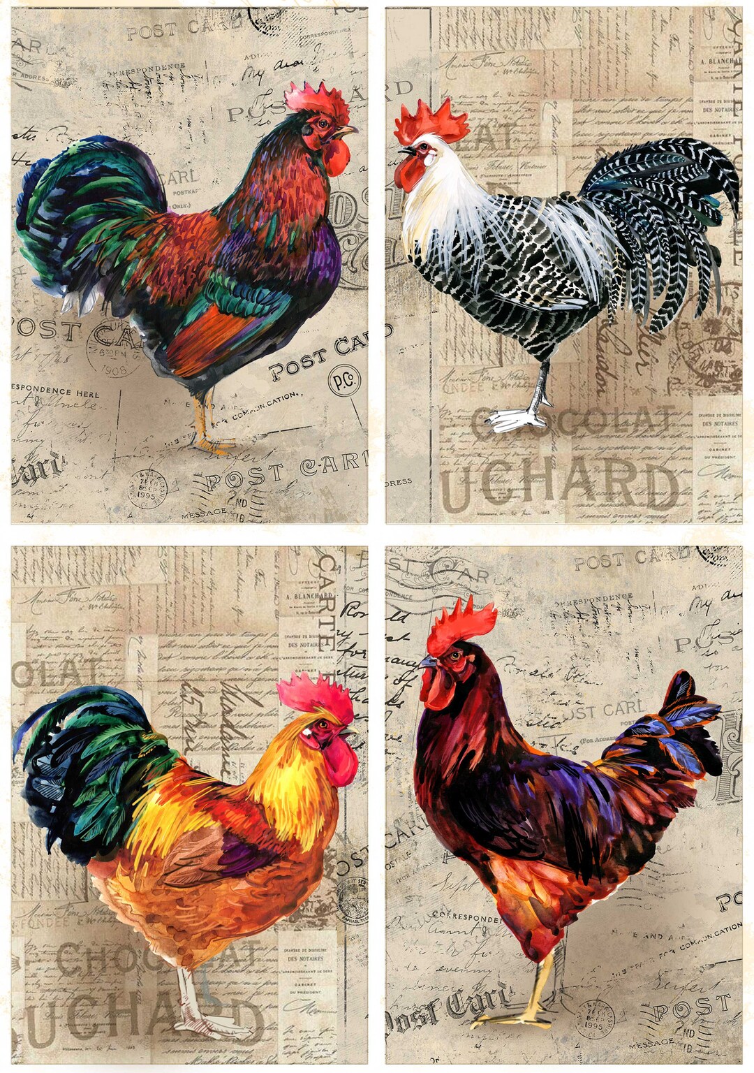 ROOSTERS - Farm House Rice Paper for Decoupage Size A4 - Etsy