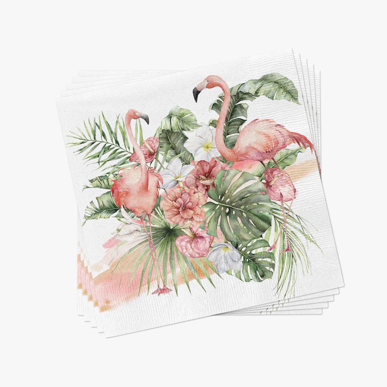Flamingo Paradise Decoupage Paper Napkins, Floral Napkins, Tropical ...