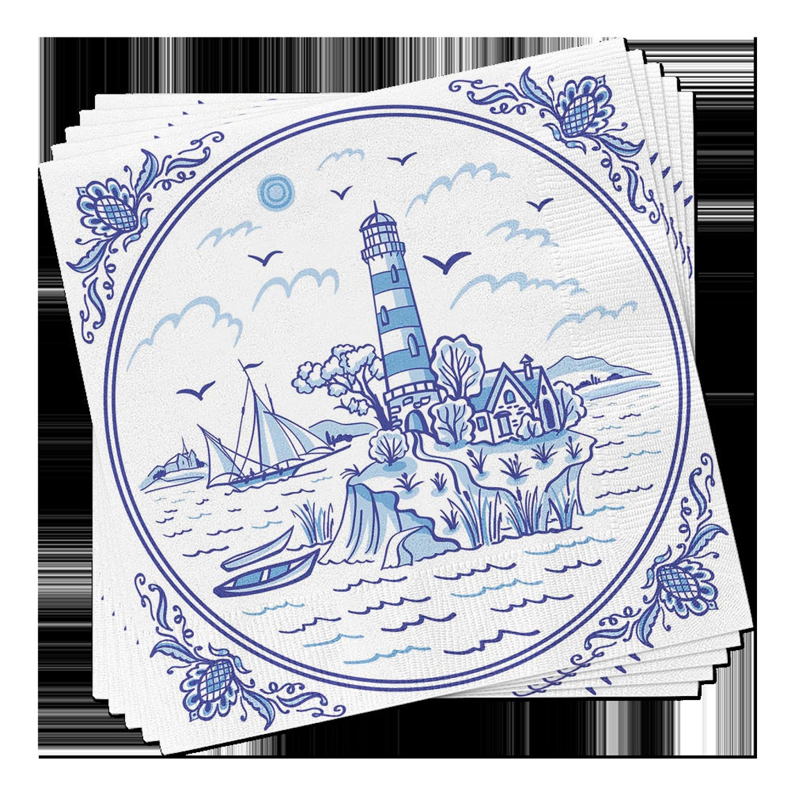 BLUE LIGHTHOUSE TILE - Decoupage Paper Napkins, Nautical Napkins ...