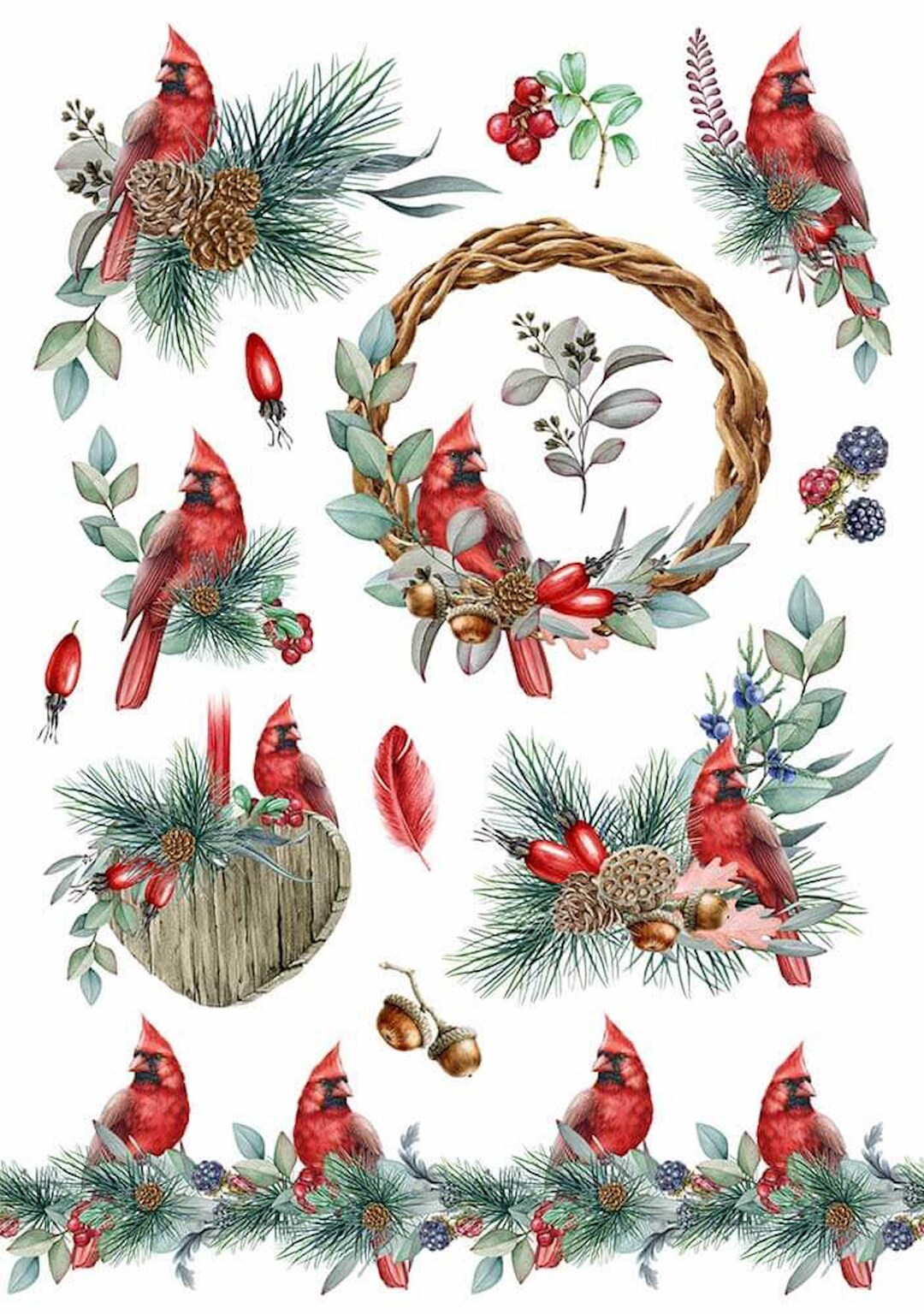 RED CARDINAL- Rice Paper for Decoupage Size A4 - Christmas Collection ...
