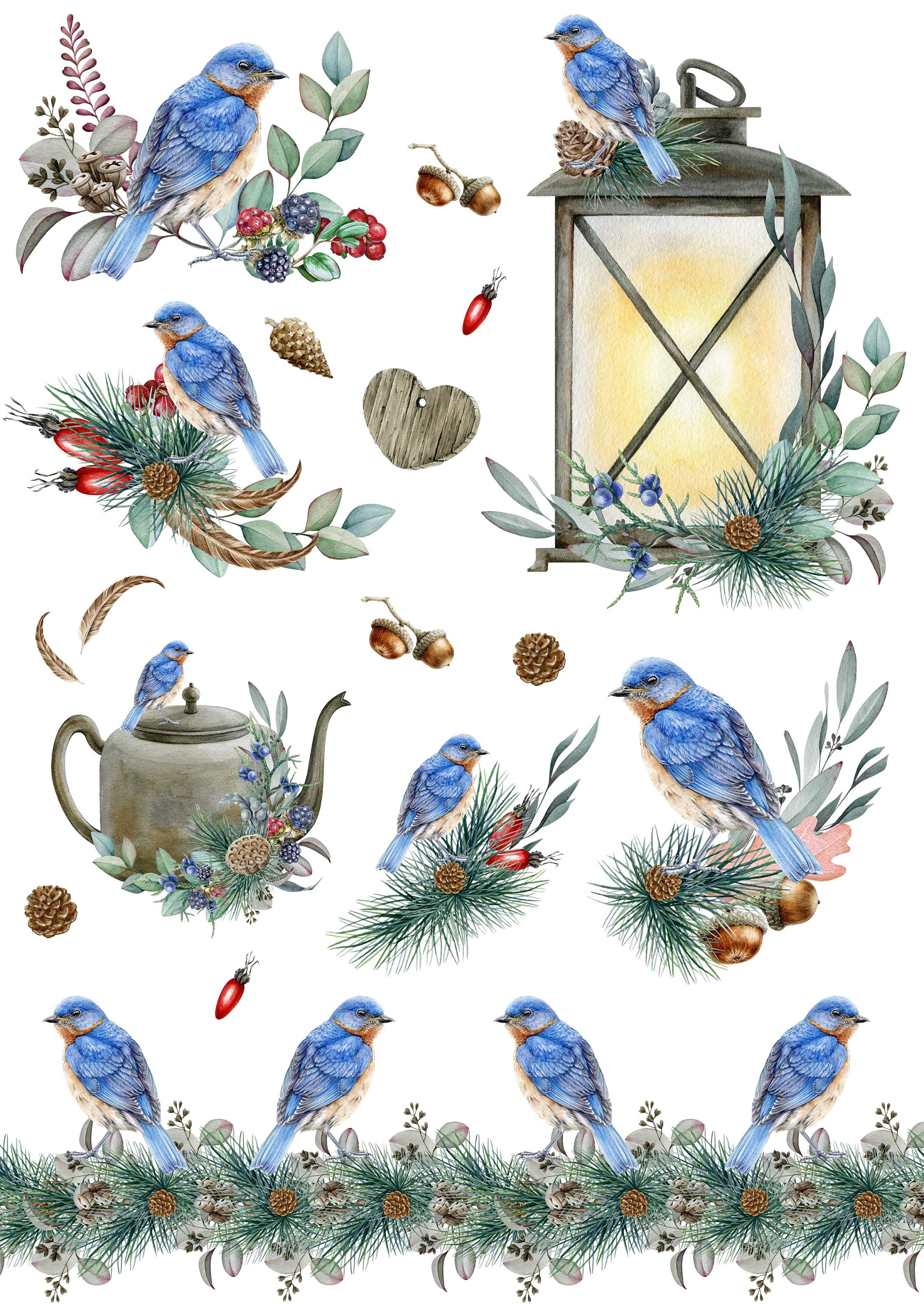 EASTERN BLUEBIRD - Rice Paper for Decoupage Size A4 - Christmas ...