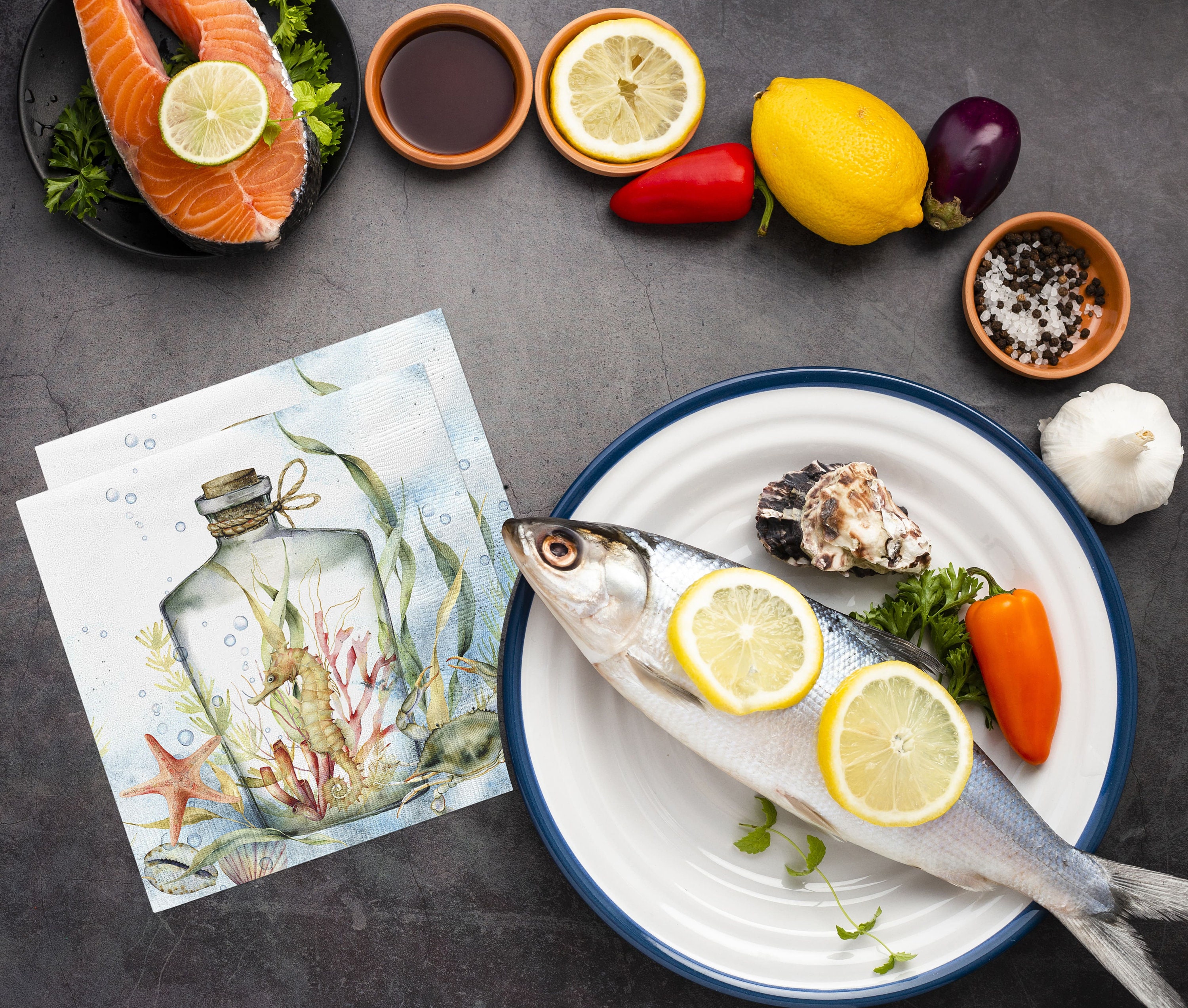 Bottled Seahorse - Decoupage Paper Napkins, Nautical Napkins, Cocktail ...