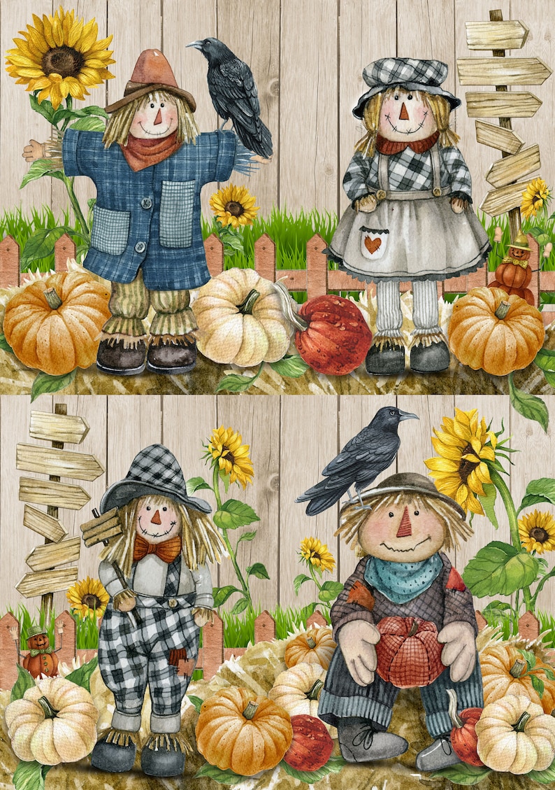 SCARECROWS - Rice Paper for Decoupage Size A4 - Fall Collection - Etsy
