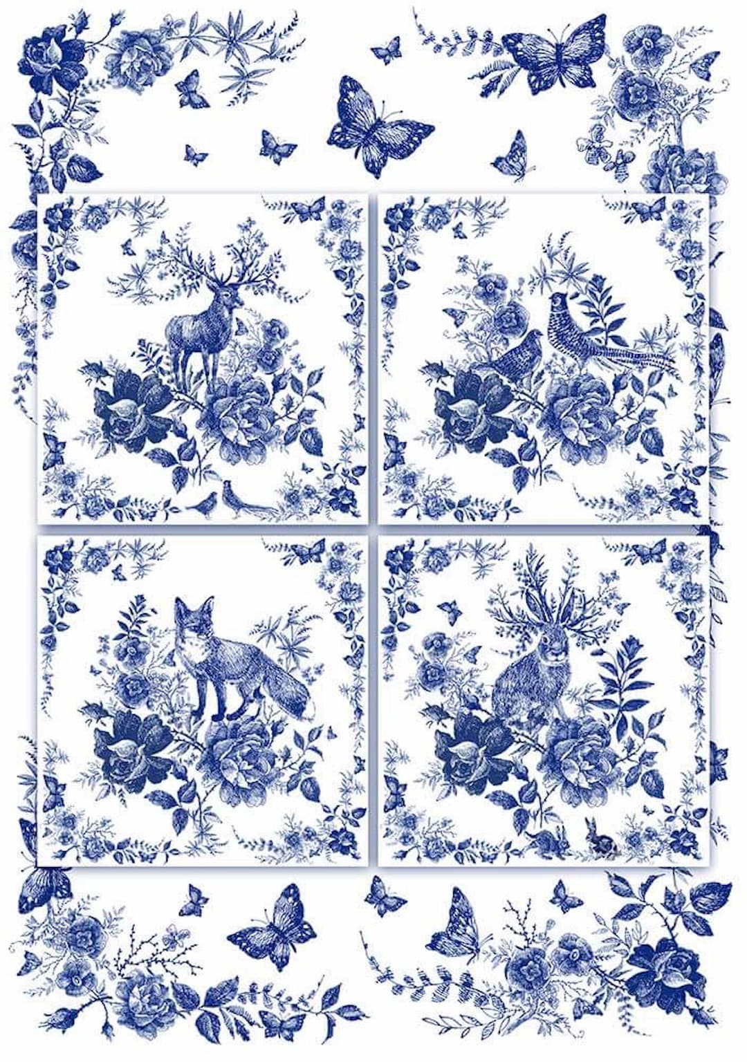 BLUE FOREST ANIMALS Rice Paper for Decoupage Size A4 - Etsy