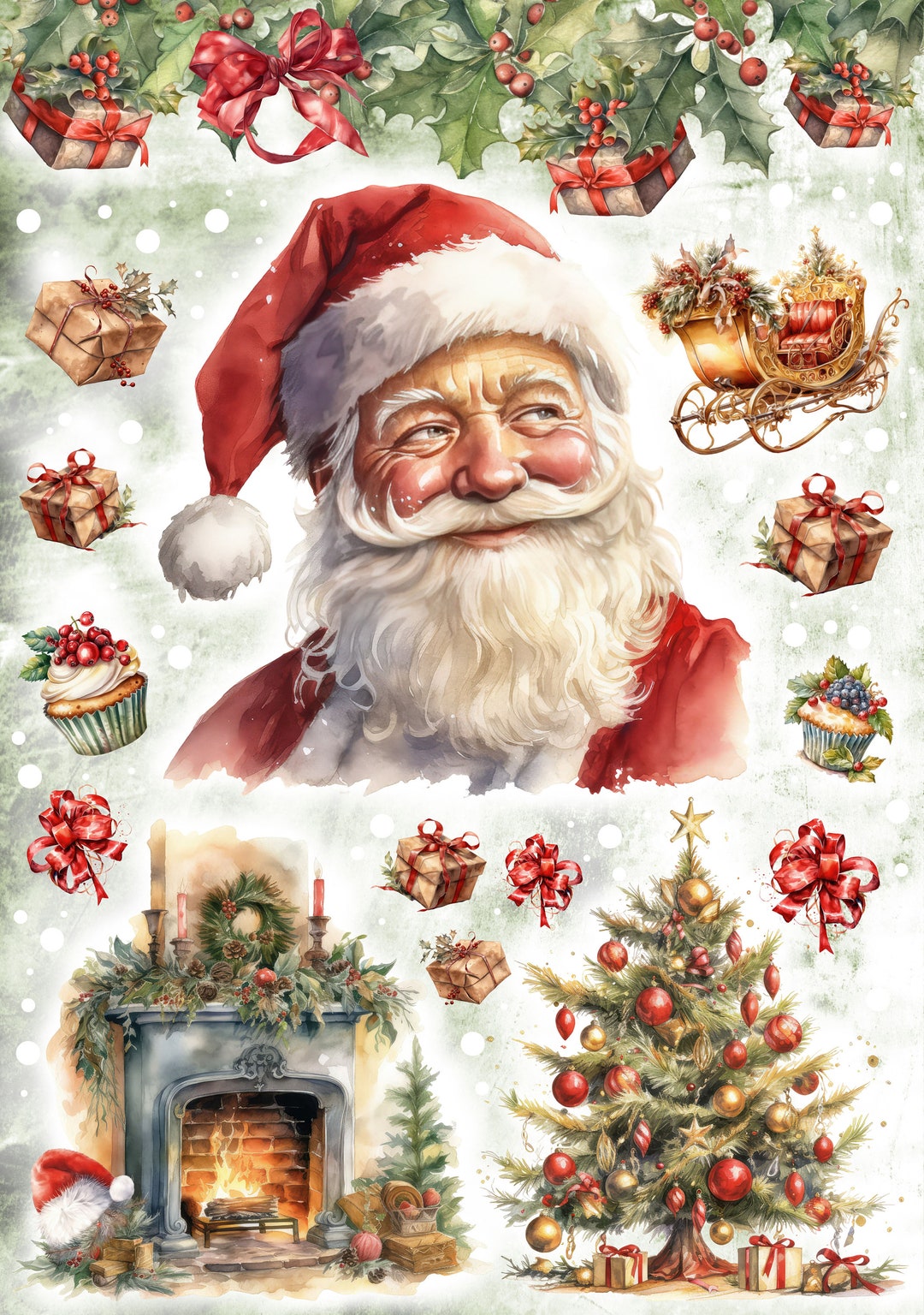 CHRISTMAS SANTA COLLAGE - Rice Paper for Decoupage Size A4 - Christmas ...