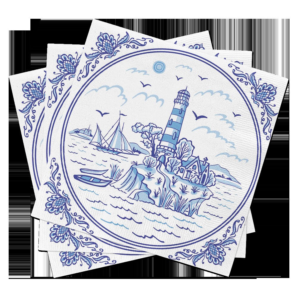 BLUE LIGHTHOUSE TILE Decoupage Paper Napkins, Nautical Napkins ...