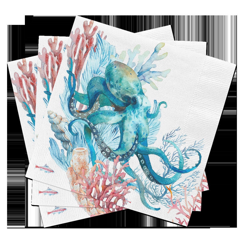 OCTOPUS Decoupage Paper Napkins, Nautical Napkins, Cocktail Paper ...
