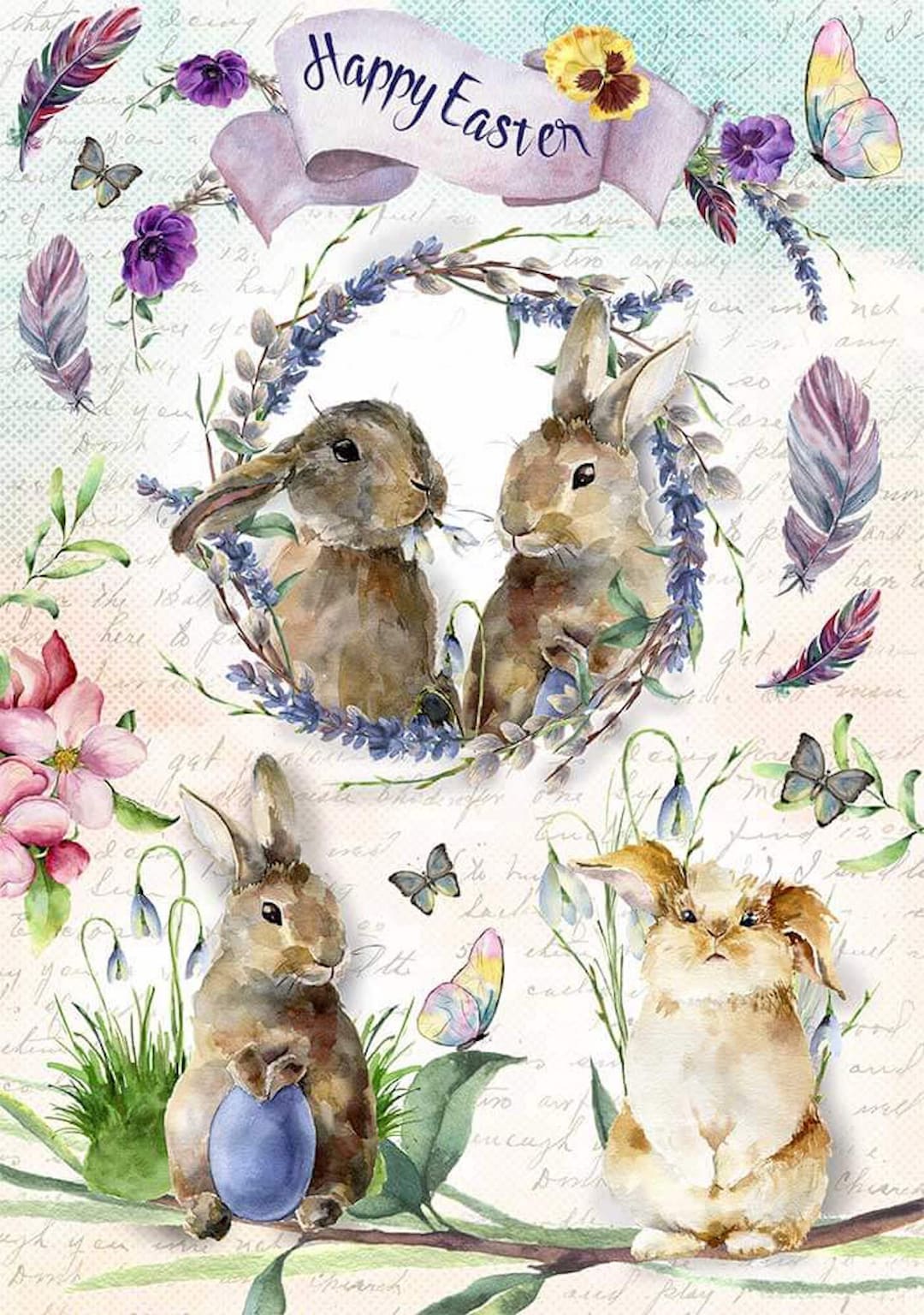 HAPPY EASTER BUNNIES Rice Paper for Decoupage Size A4 Easter Collection ...