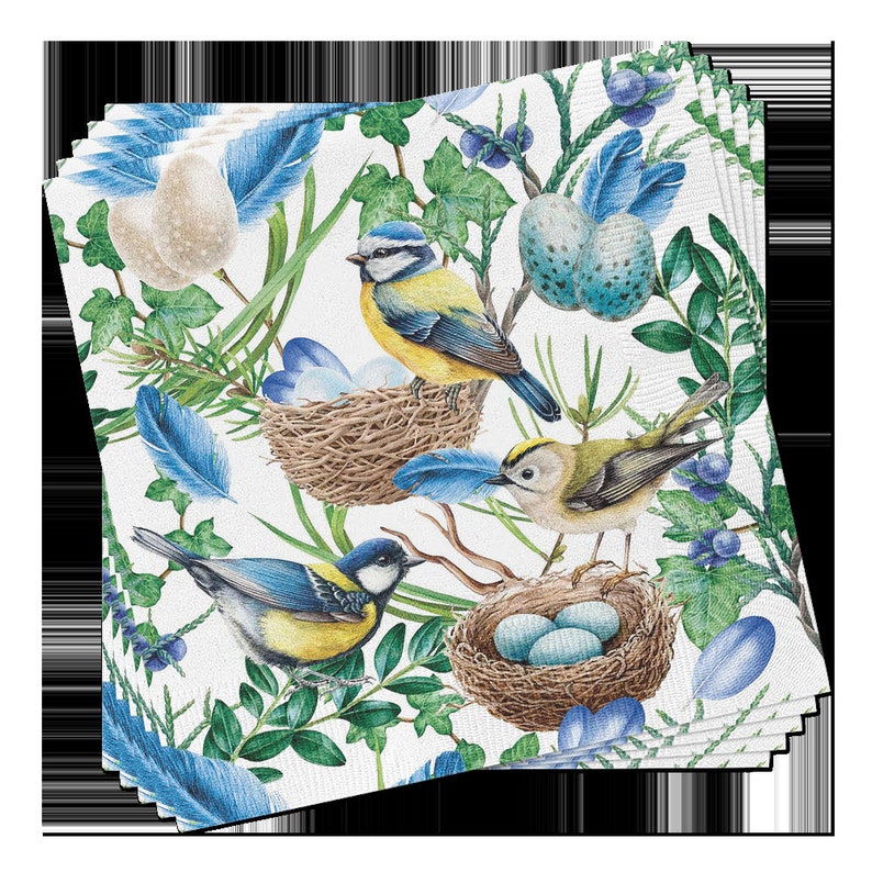 BLUE BIRDS NEST - Decoupage Paper Napkins, Bird Napkins, Cocktail Paper ...