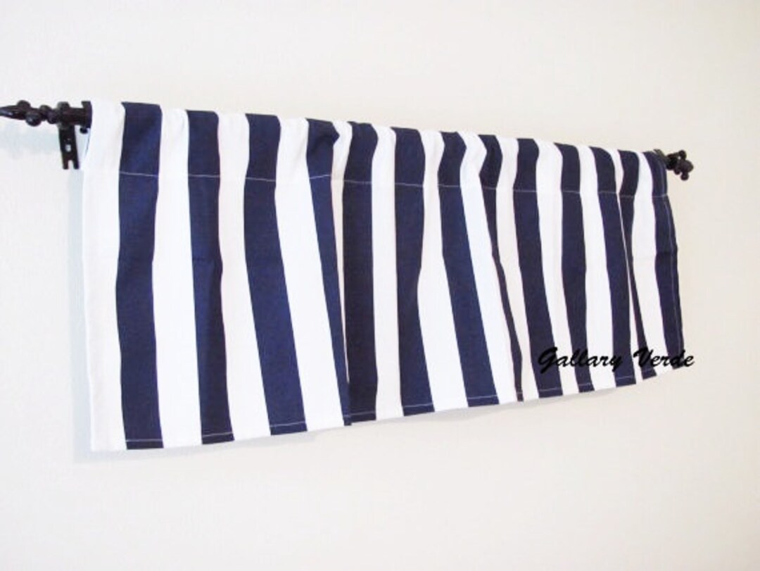 Blue Valance. Navy Valence. Navy Striped Valance .window Topper. - Etsy
