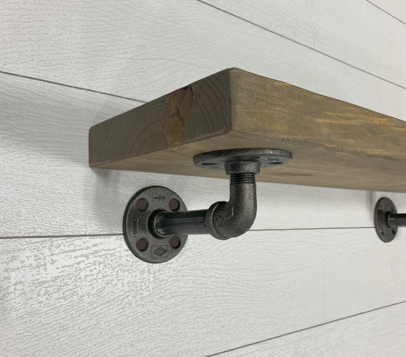 Farmhouse Rustic Floating Shelf Modern Angled Pipe Brackets | Etsy