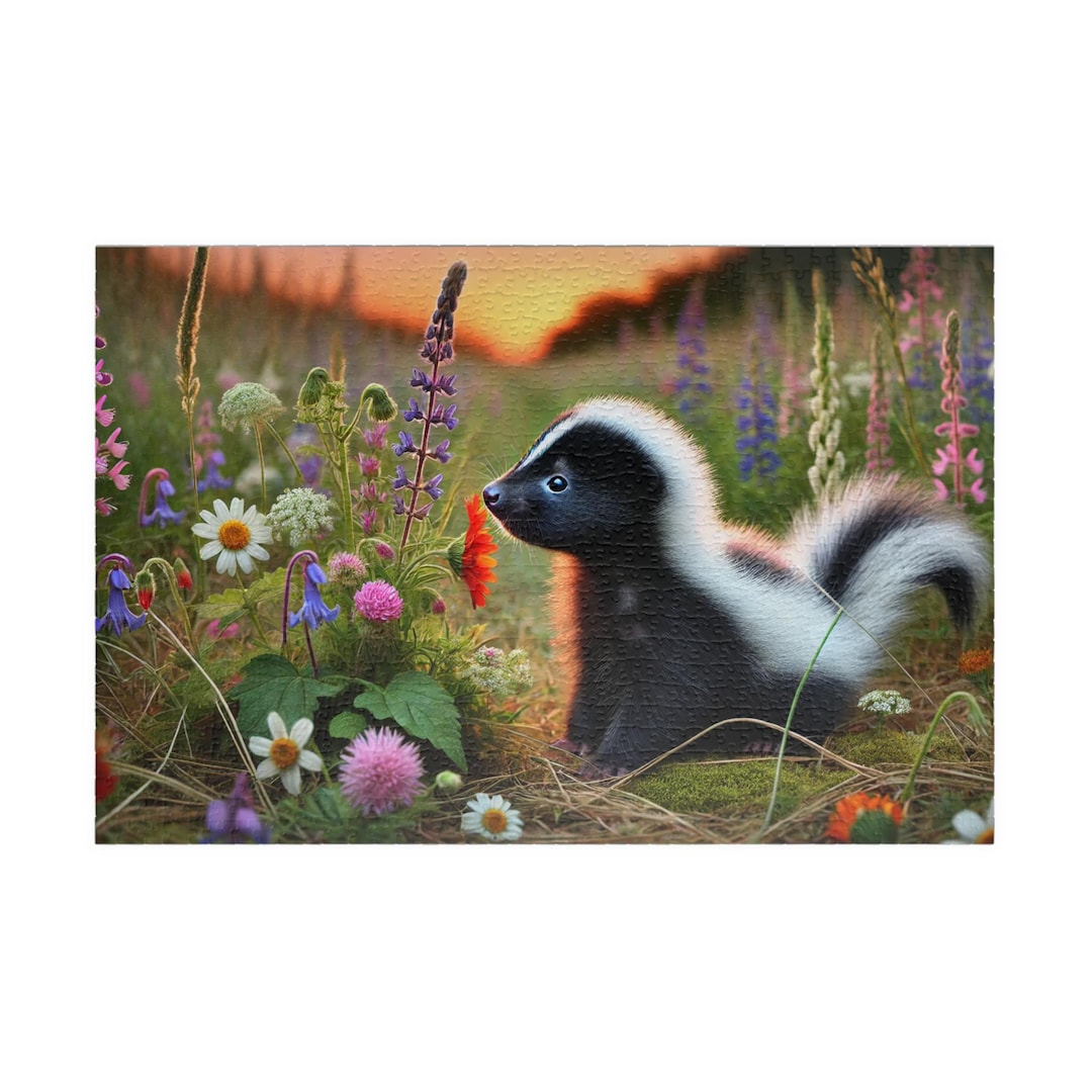 NATURE'S LITTLEST WONDERS Baby Skunk Sniffing at a Patch of Wildflowers ...