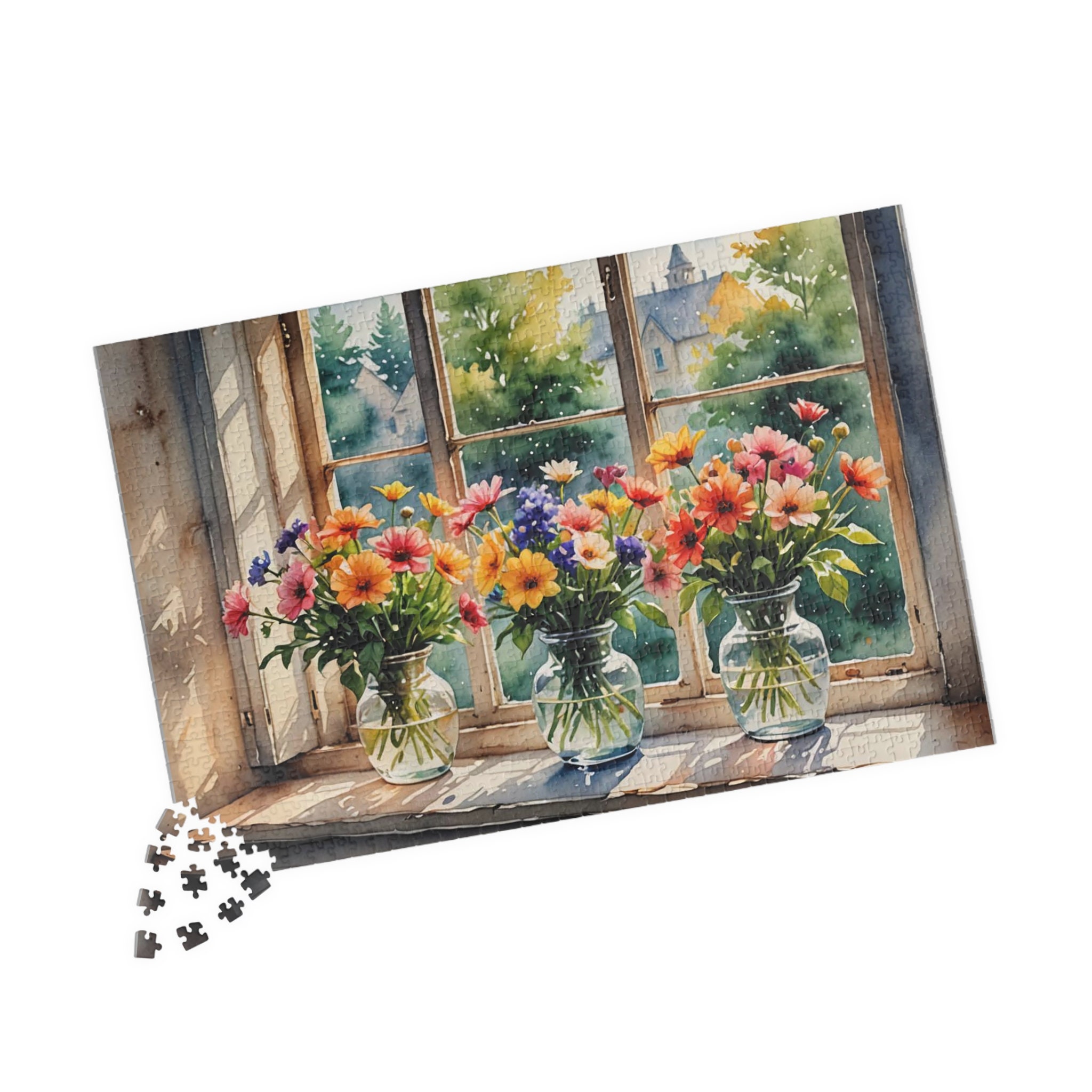 Window Reflections- Enchanting Watercolor Blooms Jigsaw Puzzle- 110 252 ...
